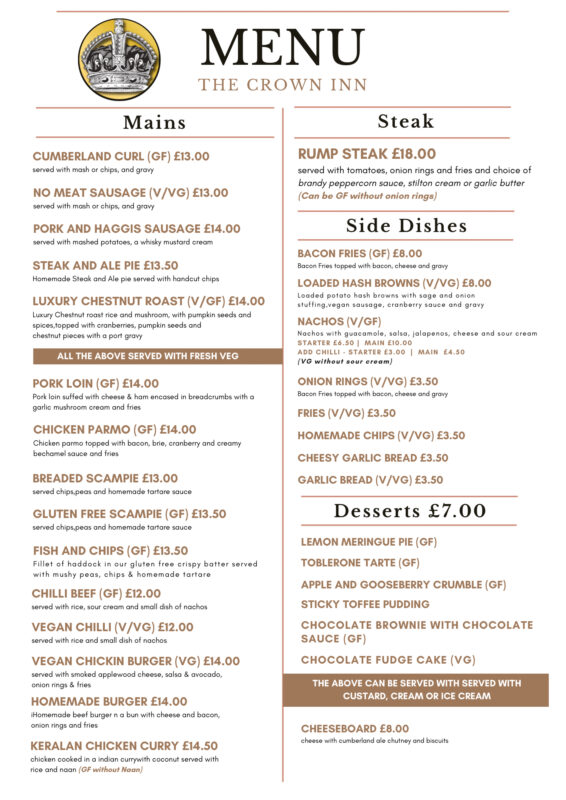 Menus - Crown Inn